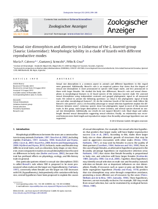 (PDF) Sexual size dimorphism and allometry in Liolaemus of the L ...
