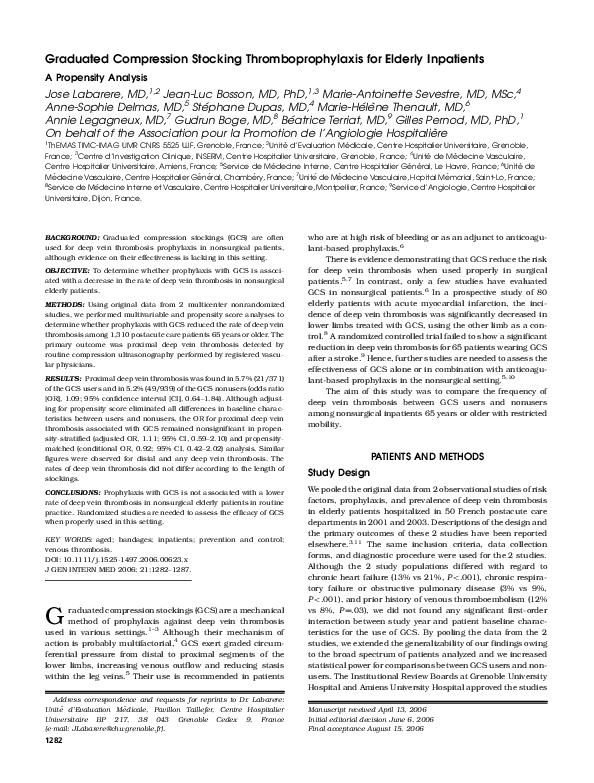 (PDF) Graduated compression stocking thromboprophylaxis for elderly ...