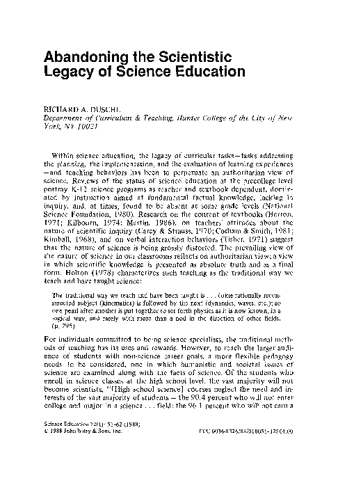 (PDF) Abandoning the scientistic legacy of science education