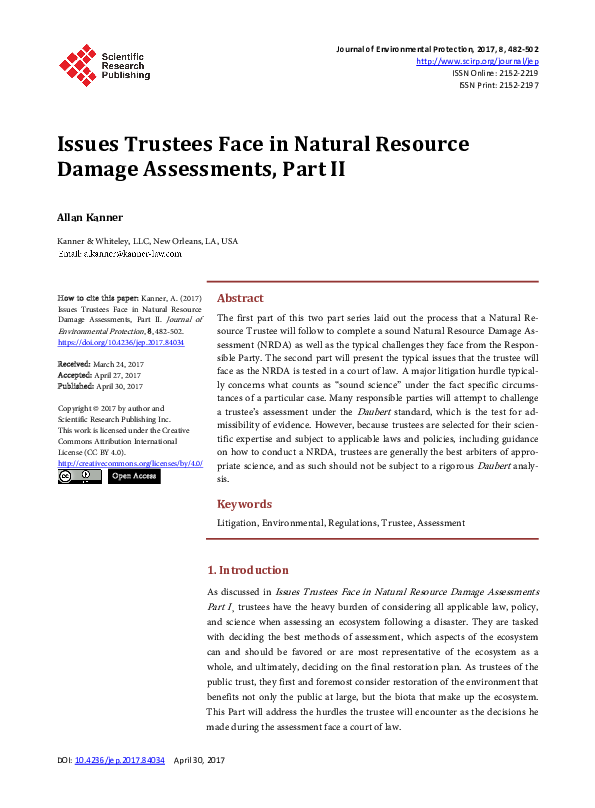 (PDF) Issues Trustees Face in Natural Resource Damage Assessments, Part II