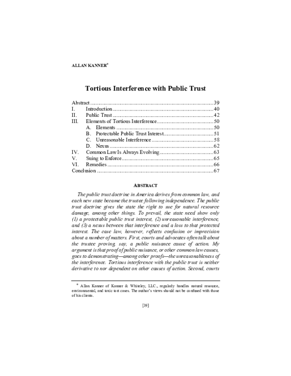 (PDF) Tortious Interference with Public Trust