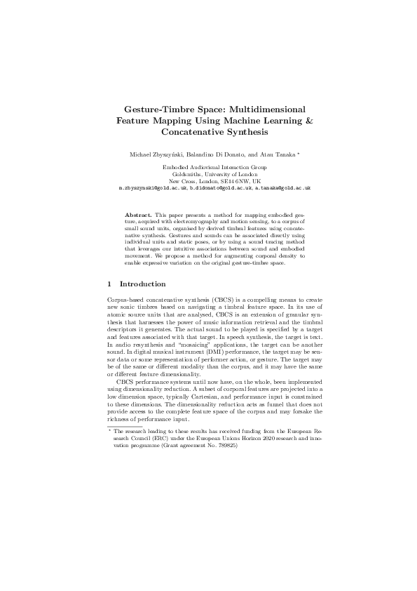 (PDF) Gesture-Timbre Space: Multidimensional Feature Mapping Using Machine Learning and ...