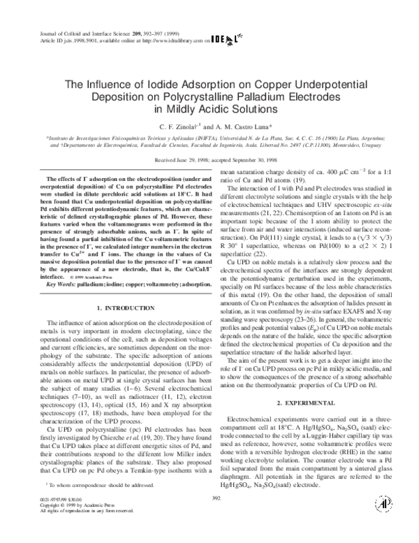 (PDF) The Influence of Iodide Adsorption on Copper Underpotential ...