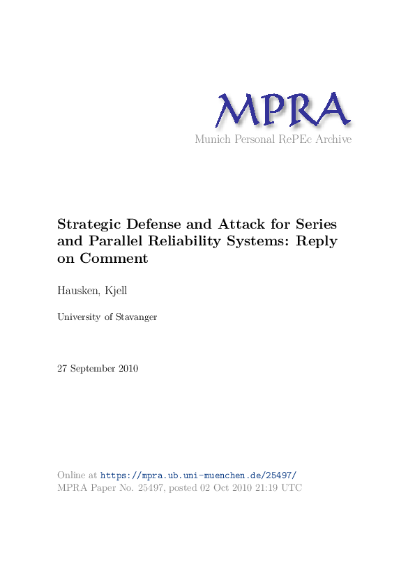 (PDF) Strategic defense and attack for series and parallel reliability systems