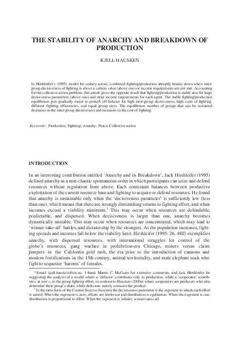 (PDF) The Stability of Anarchy and Breakdown of Production | Kjell ...