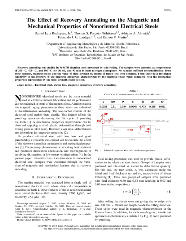(PDF) The Effect of Recovery Annealing on the Magnetic and Mechanical Properties of Nonoriented ...