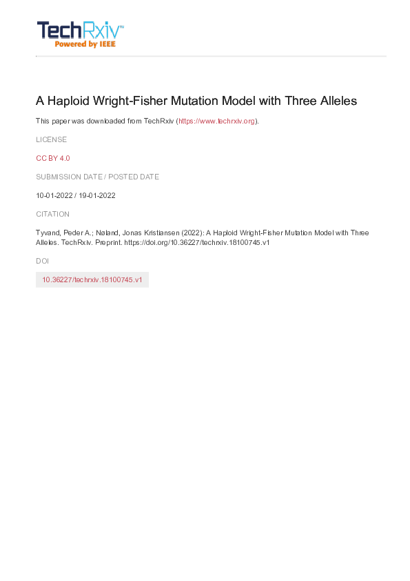 (PDF) A Haploid Wright-Fisher Mutation Model with Three Alleles