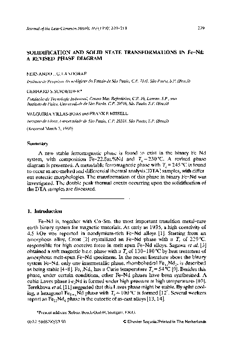 (PDF) Solidification and solid state transformations in Fe Nd: A revised phase diagram