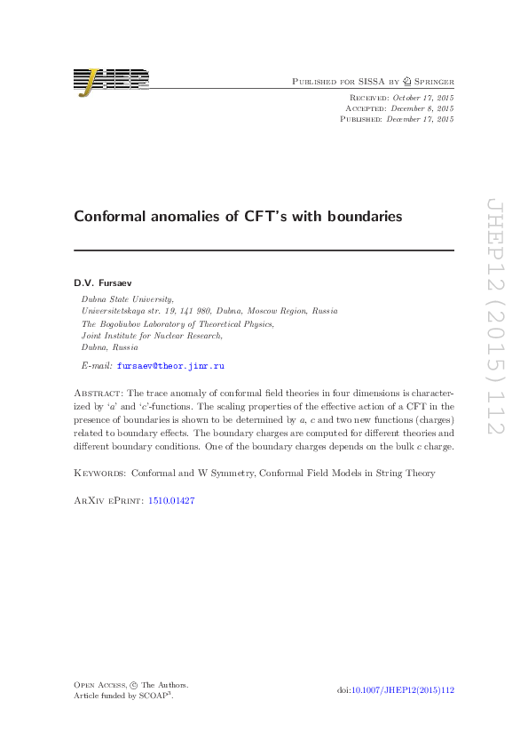 (PDF) Conformal anomalies of CFT’s with boundaries
