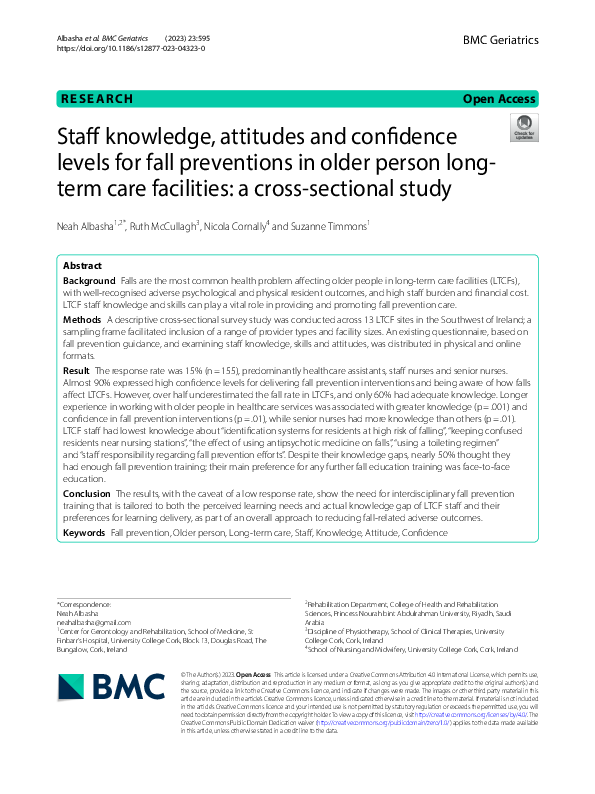 (PDF) Staff knowledge, attitudes and confidence levels for fall ...