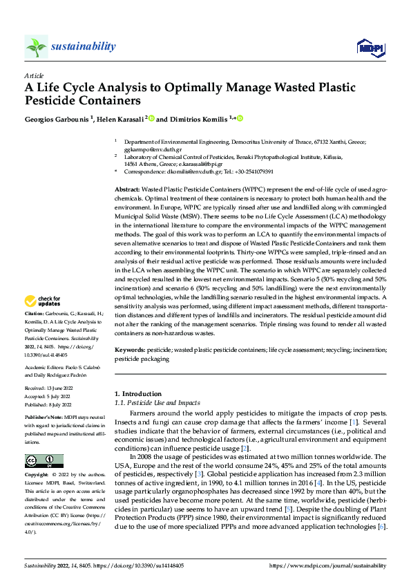 (PDF) A Life Cycle Analysis to Optimally Manage Wasted Plastic ...