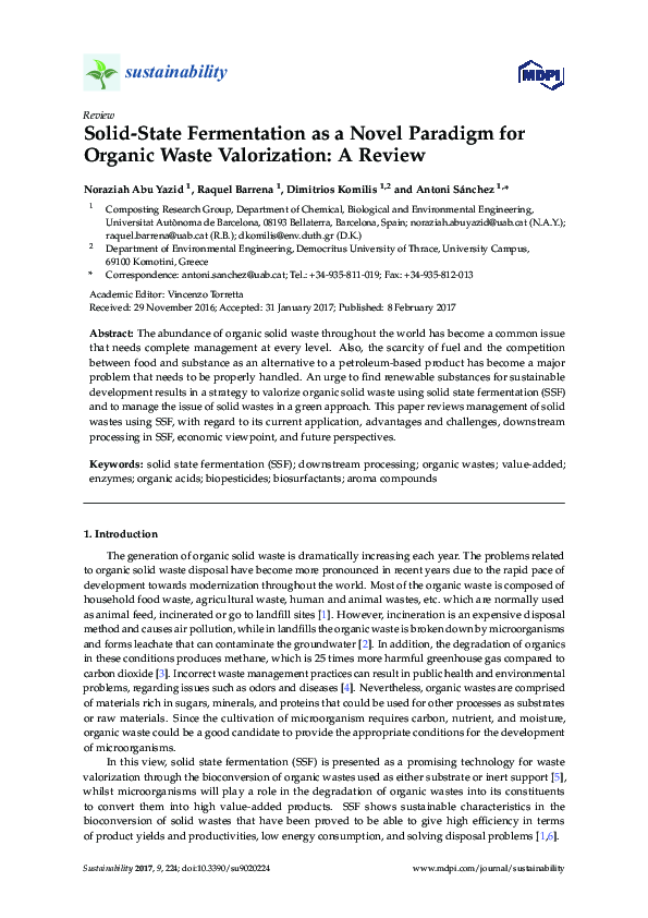 (PDF) Solid-State Fermentation as a Novel Paradigm for Organic Waste Valorization: A Review