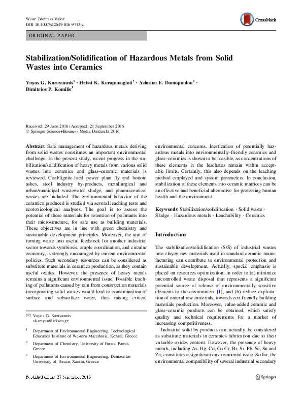 (PDF) Stabilization/Solidification of Hazardous Metals from Solid ...