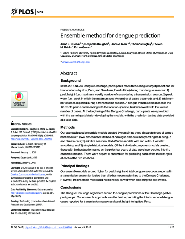 (PDF) Ensemble method for dengue prediction