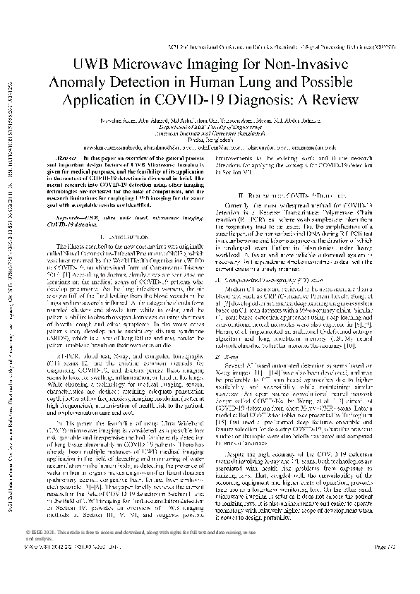 (PDF) UWB Microwave Imaging for Non-Invasive Anomaly Detection in Human Lung and Possible ...