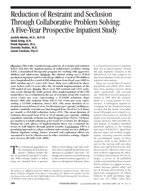 (PDF) Reduction of restraint and seclusion through collaborative ...