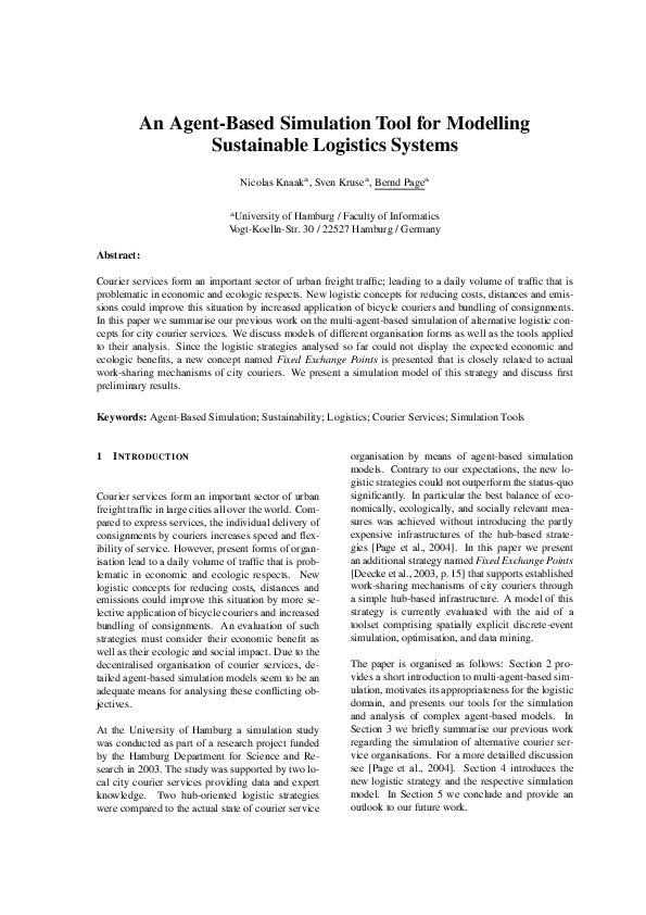 (PDF) An agent-based simulation tool for modelling sustainable logistics systems