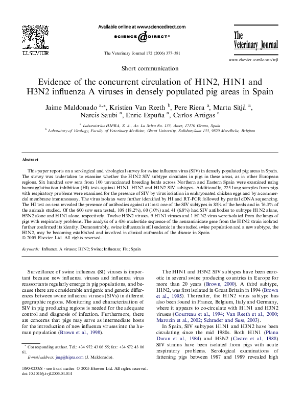 (PDF) Evidence of the concurrent circulation of H1N2, H1N1 and H3N2 ...