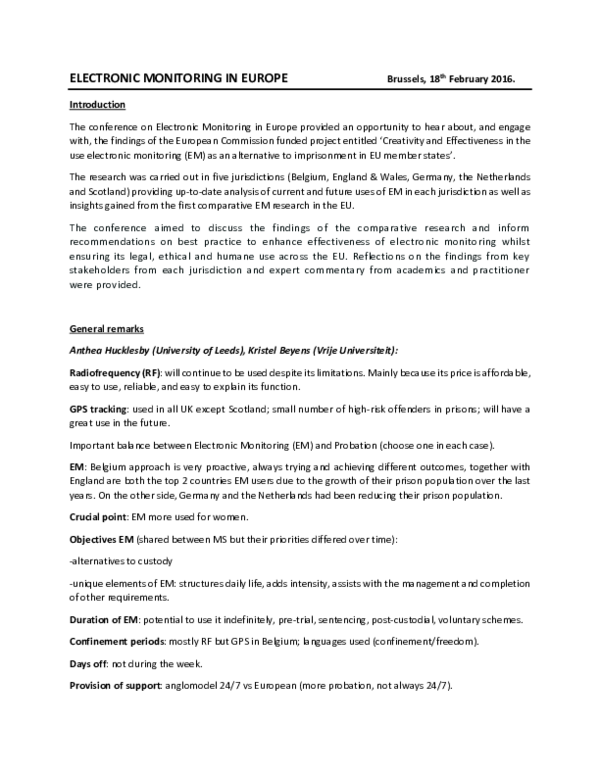 (PDF) Electronic Monitoring in Europe