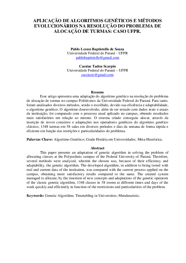 (PDF) Aplicação De Algoritmos Genéticos e Métodos Evolucionários Na ...