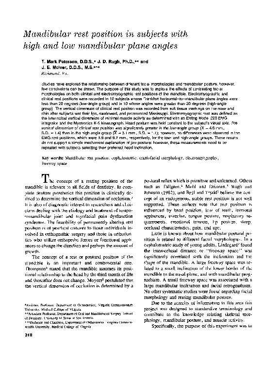 (PDF) Mandibular rest position in subjects with high and low mandibular ...