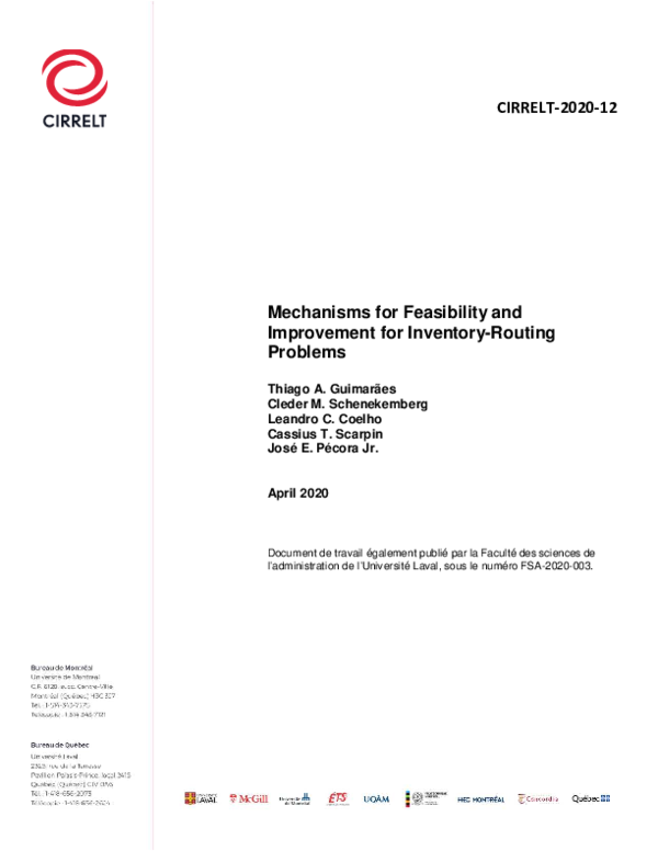 (PDF) Mechanisms for feasibility and improvement for inventory-routing problems