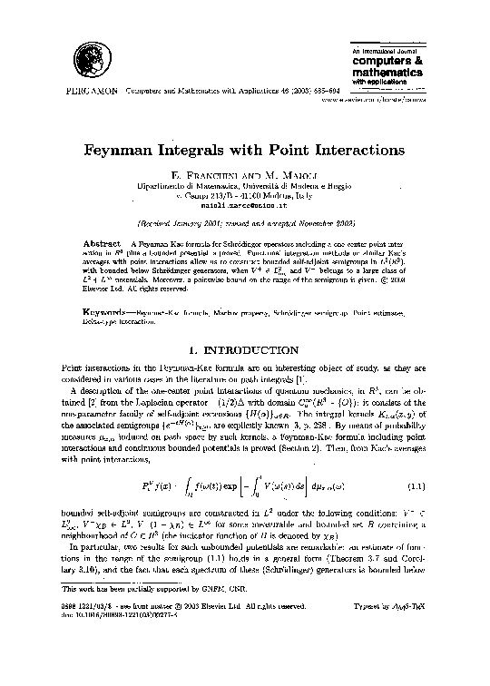 (PDF) Feynman integrals with point interactions
