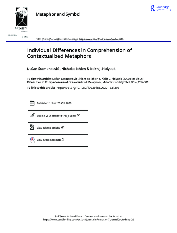 (PDF) Individual Differences in Comprehension of Contextualized Metaphors