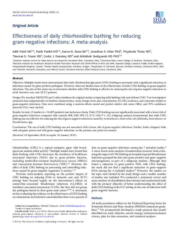 (PDF) Effectiveness of daily chlorhexidine bathing for reducing gram ...
