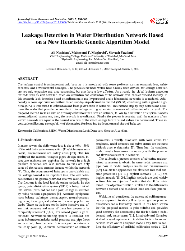 (PDF) Leakage Detection in Water Distribution Network Based on a New Heuristic Genetic Algorithm ...