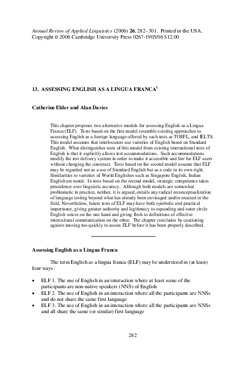 (PDF) Assessing English as a Lingua Franca