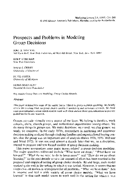 (PDF) Prospects and problems in modeling group decisions