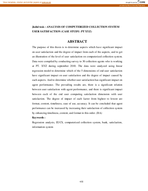 (PDF) Analisis Tingkat Kepuasan Pengguna Sistem Koleksi Terkomputerisasi (Studi Kasus : Pt. Xyz)