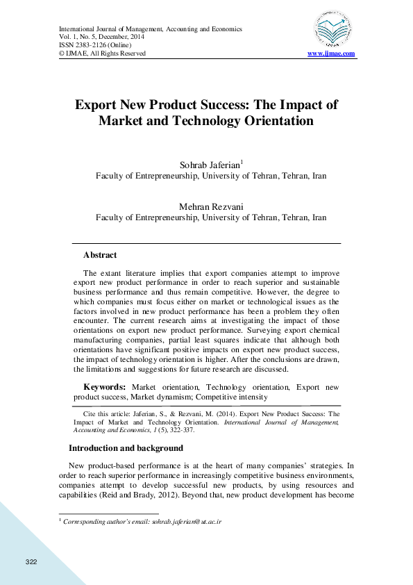 (PDF) Export New Product Success: The Impact of Market and Technology ...