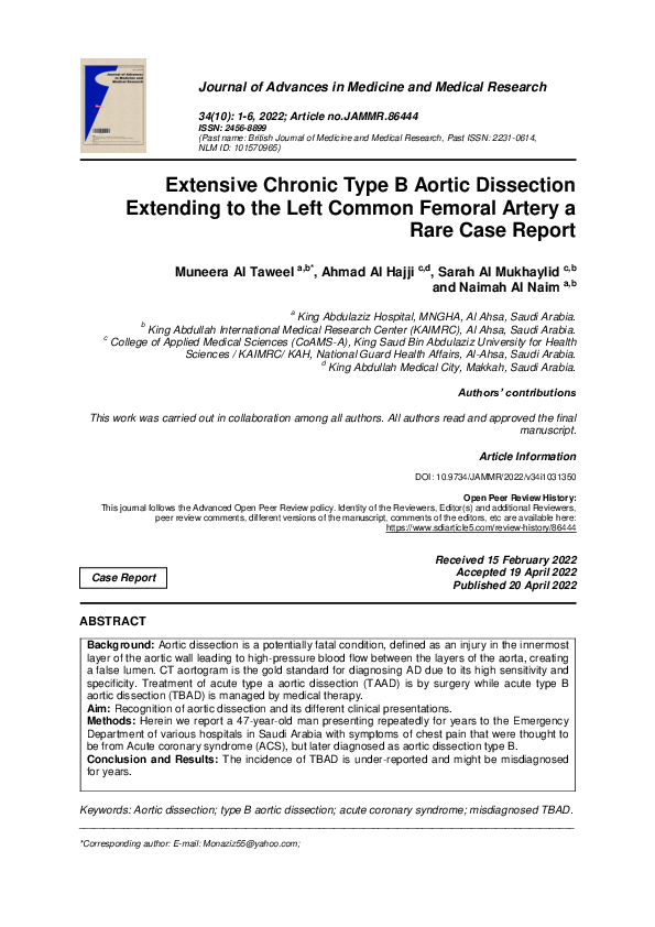 (PDF) Chronic Type B Aortic Dissection Case Study