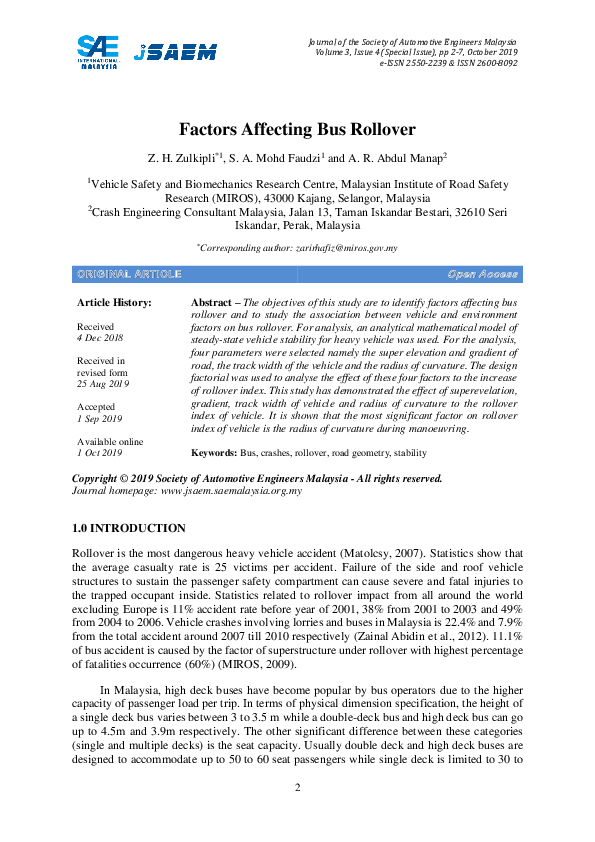 (PDF) Factors Affecting Bus Rollover