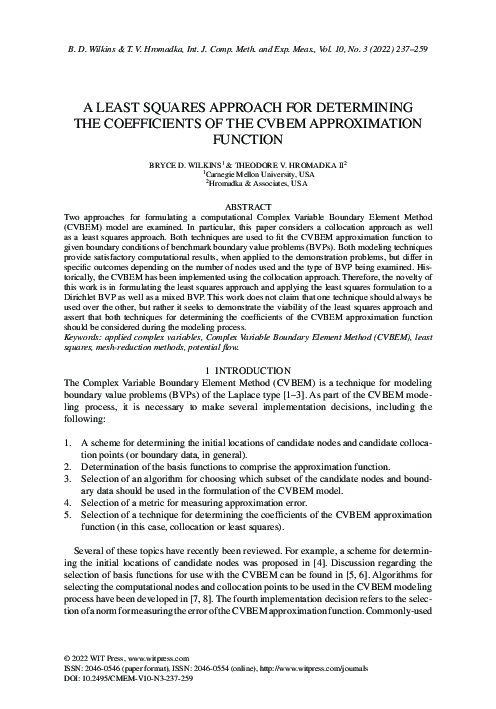 (PDF) A least squares approach for determining the coefficients of the CVBEM approximation function