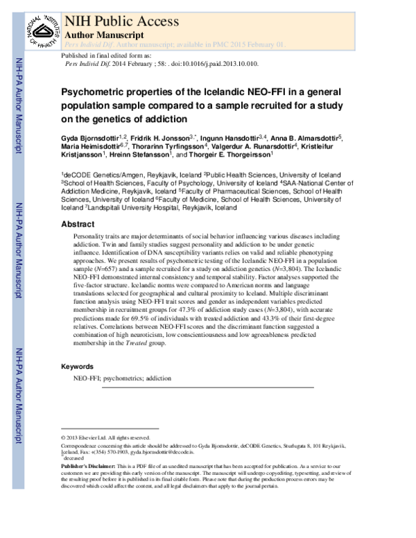 (PDF) Psychometric properties of the Icelandic NEO-FFI in a general ...
