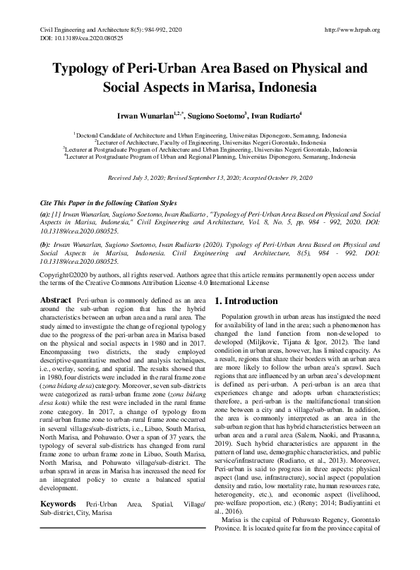 (PDF) Typology of Peri-Urban Area Based on Physical and Social Aspects ...
