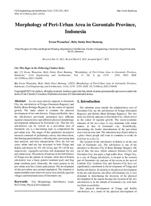 (PDF) Morphology of Peri-Urban Area in Gorontalo Province, Indonesia