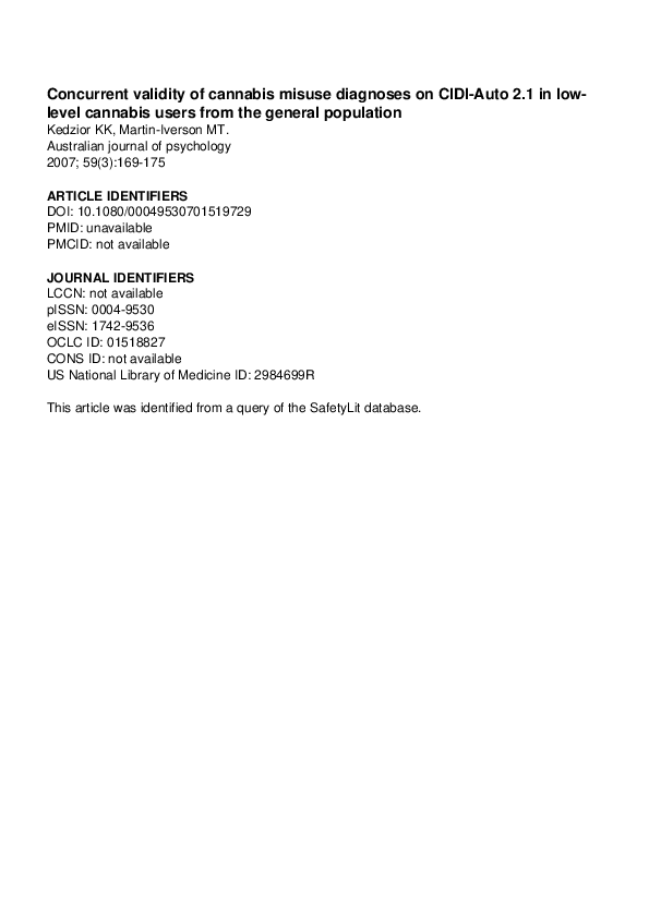 (PDF) Concurrent validity of cannabis misuse diagnoses on CIDI-Auto 2.1 ...