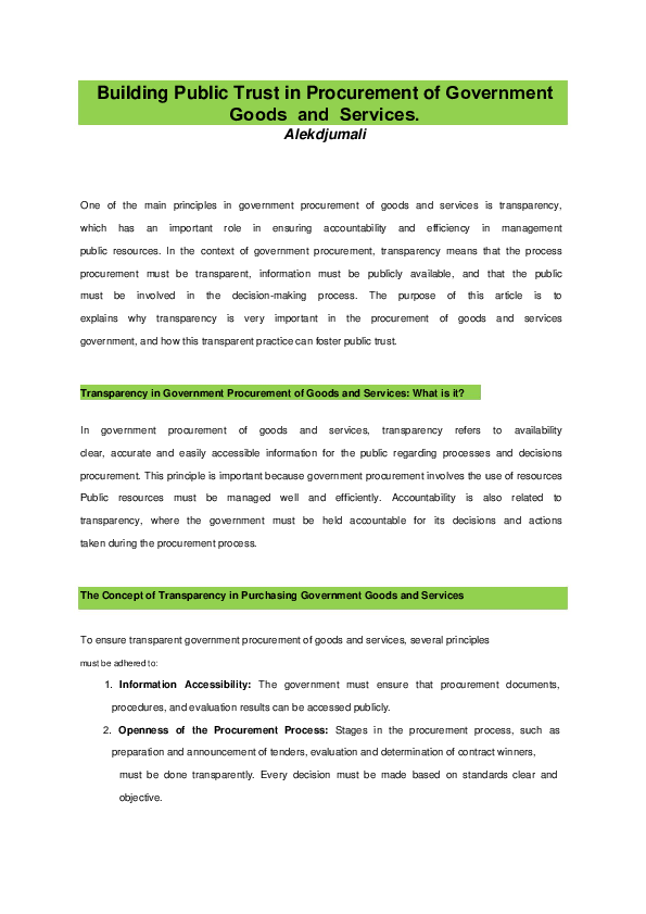 (PDF) Building Public Trust in Procurement of government Goods and Services