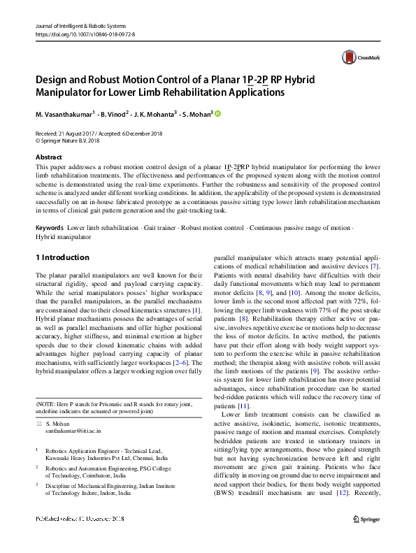 (PDF) Design and Robust Motion Control of a Planar 1P-2P RP Hybrid ...