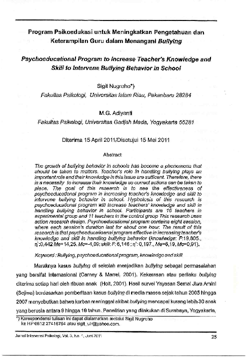 (PDF) Program Psikoedukasi Untuk Meningkatkan Pengetahuan Dan Keterampilan Guru Dalam Menangani ...