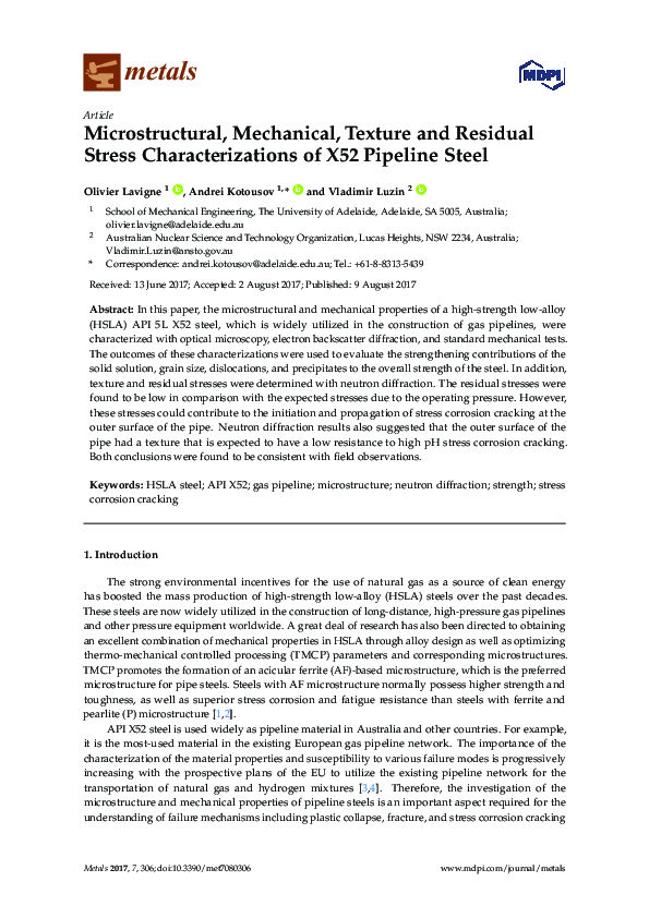 (PDF) Microstructural, Mechanical, Texture and Residual Stress ...