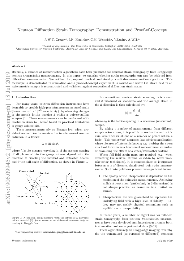 (PDF) Neutron diffraction strain tomography: Demonstration and proof-of-concept