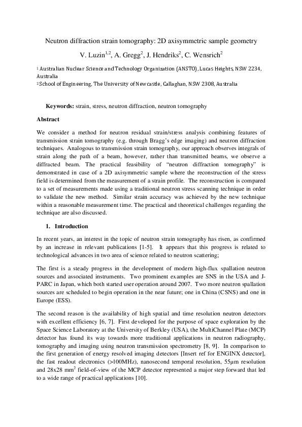 (PDF) Neutron Diffraction Tomography for Strain Analysis