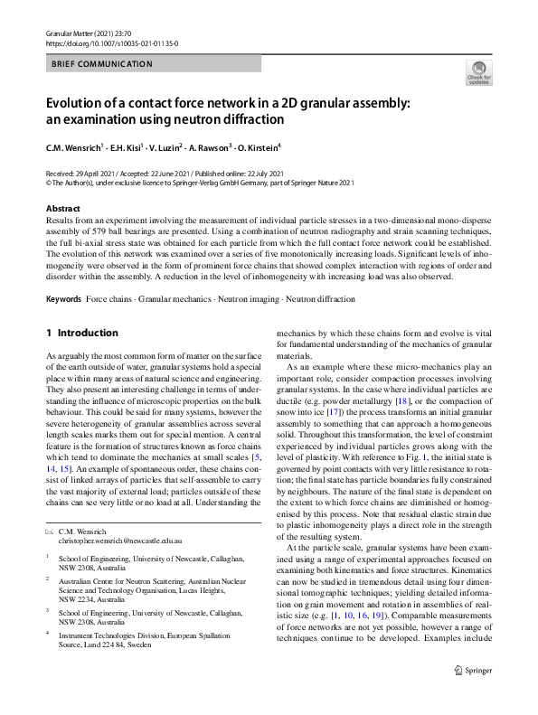 (PDF) Evolution of a contact force network in a 2D granular assembly ...