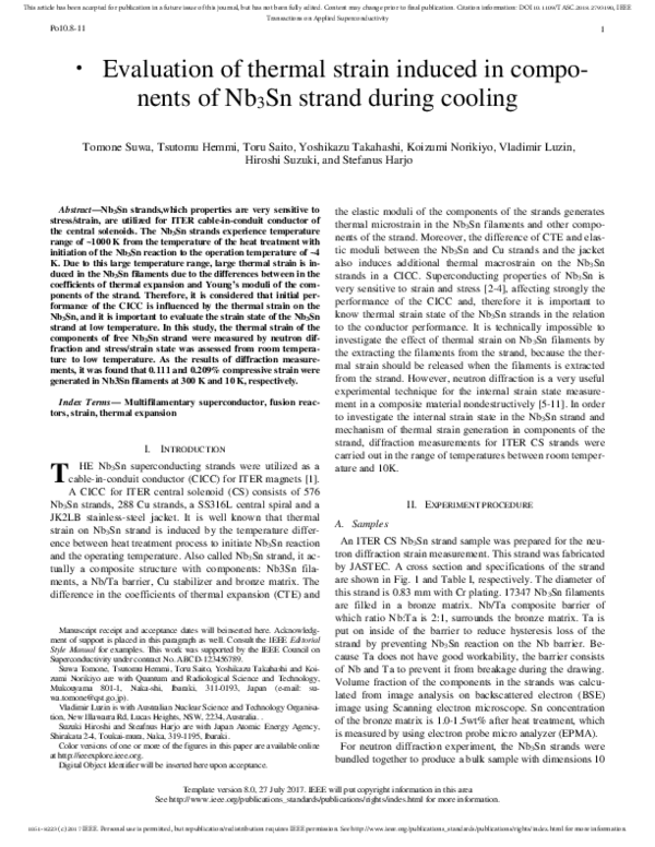 (PDF) Evaluation of Thermal Strain Induced in Components of Nb3Sn ...
