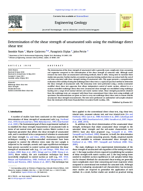 (PDF) Determination of the shear strength of unsaturated soils using ...